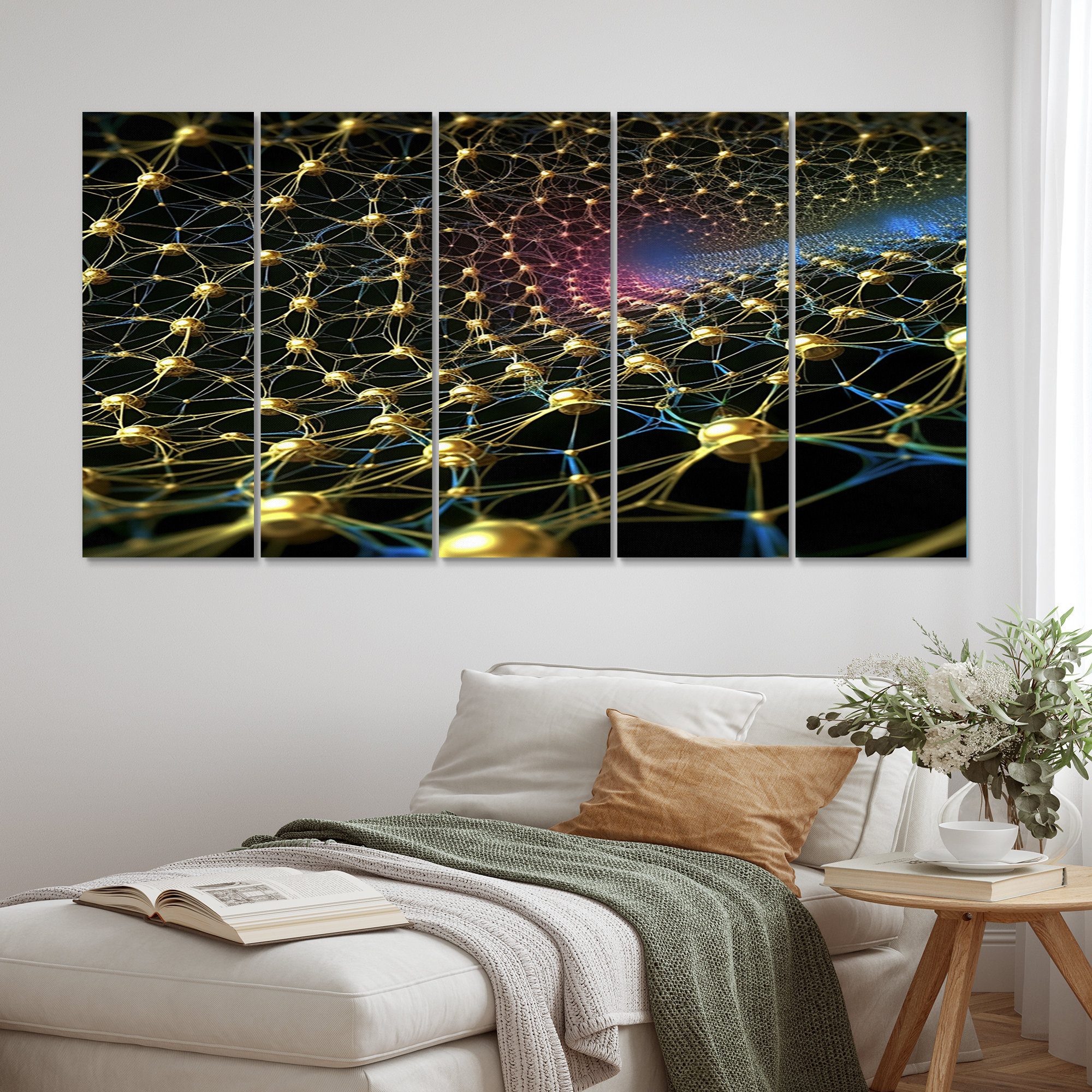Latitude Run® Abstract Light Infinity Matrix V - Fractals Wall Art Living Room - 5 Equal Panels ...